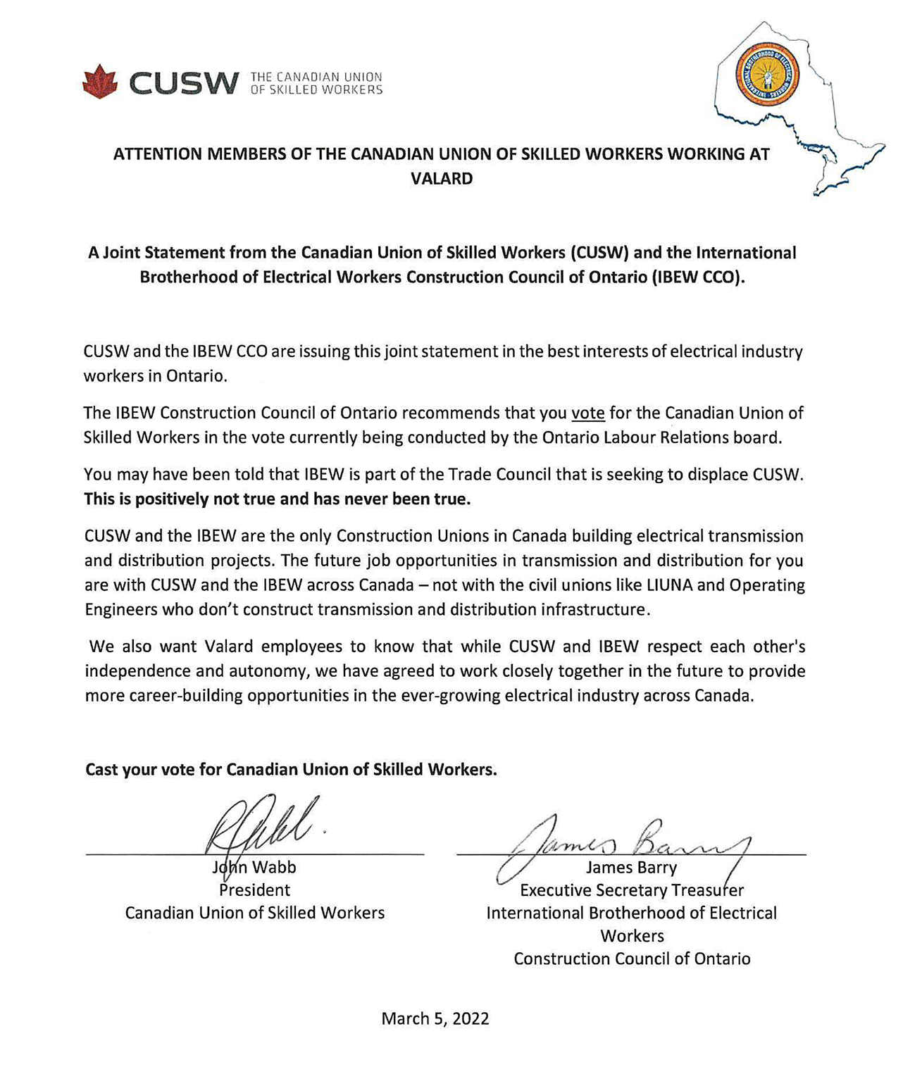 Joint Statement - CUSW
